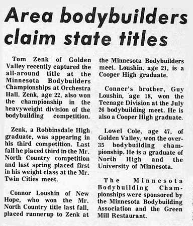 Tom Zenk, Mr Minnesota, 1981 - gym work photos